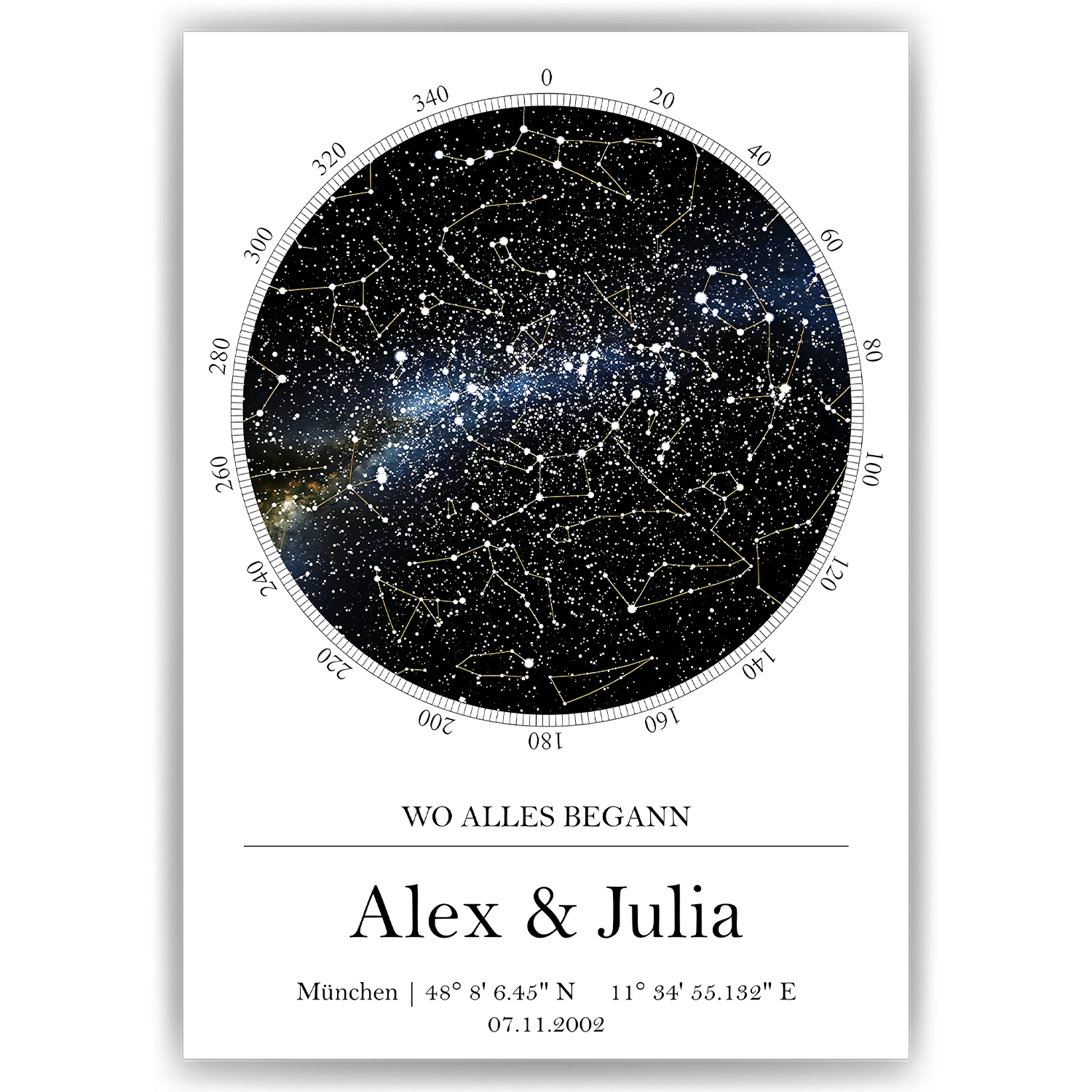 Personalisierte Sternenkarte Poster – Sternenhimmel mit Datum & Ort Ko ...